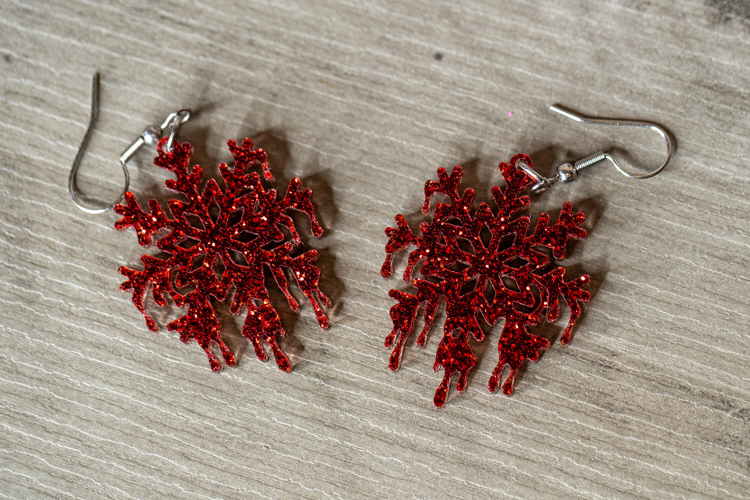 Bloody Snowflake Earrings, Creepy Christmas Earrings, Dripping Blood ...