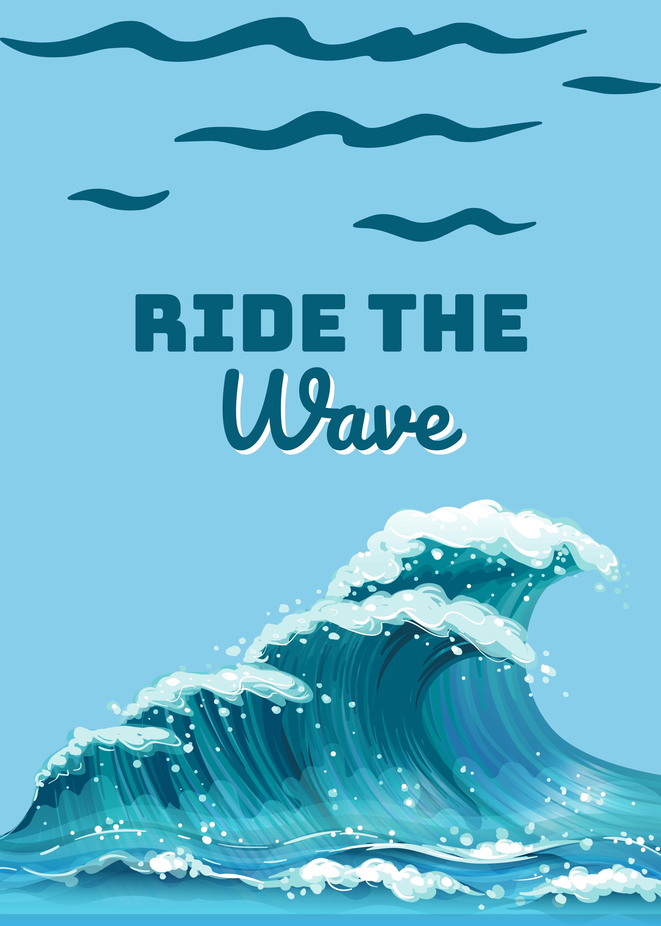 Ride the Wave Wall Art – Retro Surf Poster – Motivational Ocean ...