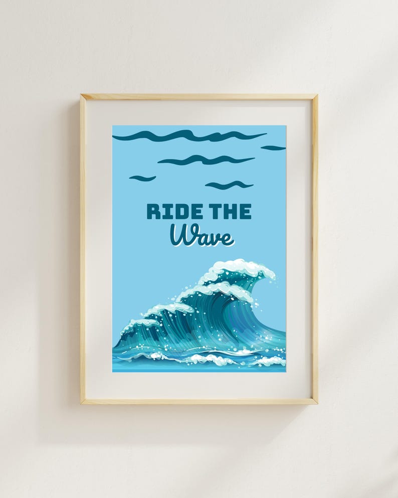 Ride the Wave Wall Art – Retro Surf Poster – Motivational Ocean ...