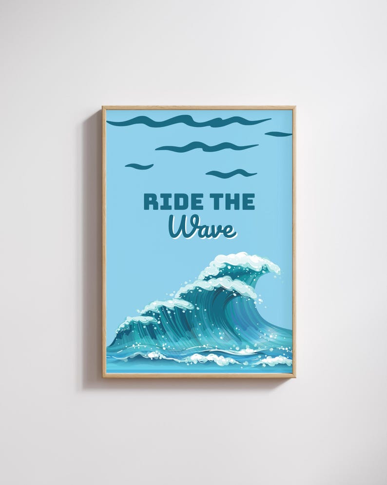 Ride the Wave Wall Art – Retro Surf Poster – Motivational Ocean ...