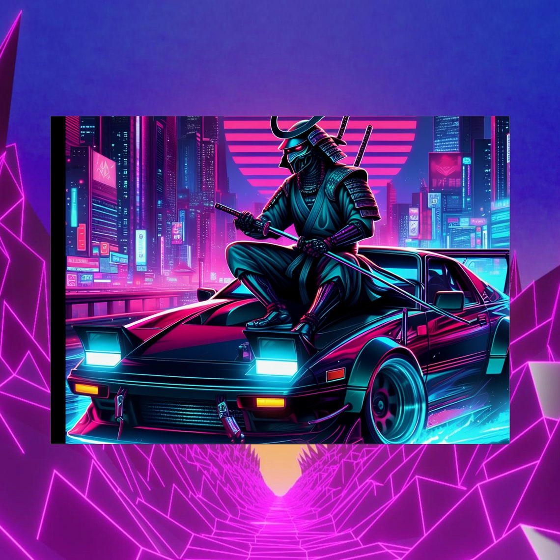 Neon City Synthwave Samurai Drift Car Print: 80s, Retro, Outrun ...