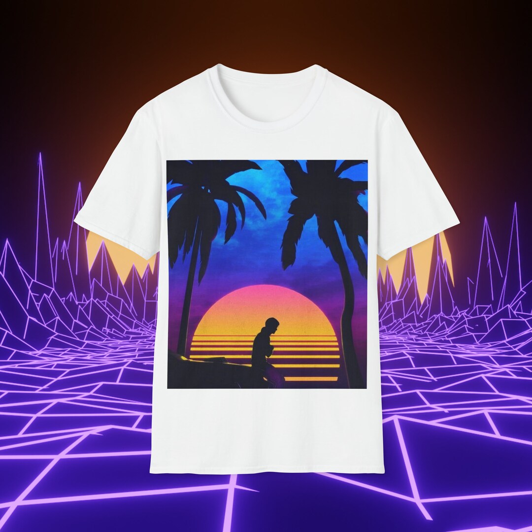 Retro Vaporwave Sunset With Palm Trees - Etsy