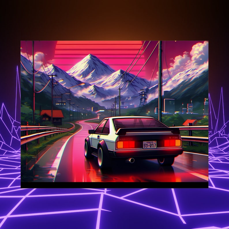 Toyota 86 Drifting in Retro Synthwave Outrun Vaporwave Mountains ...