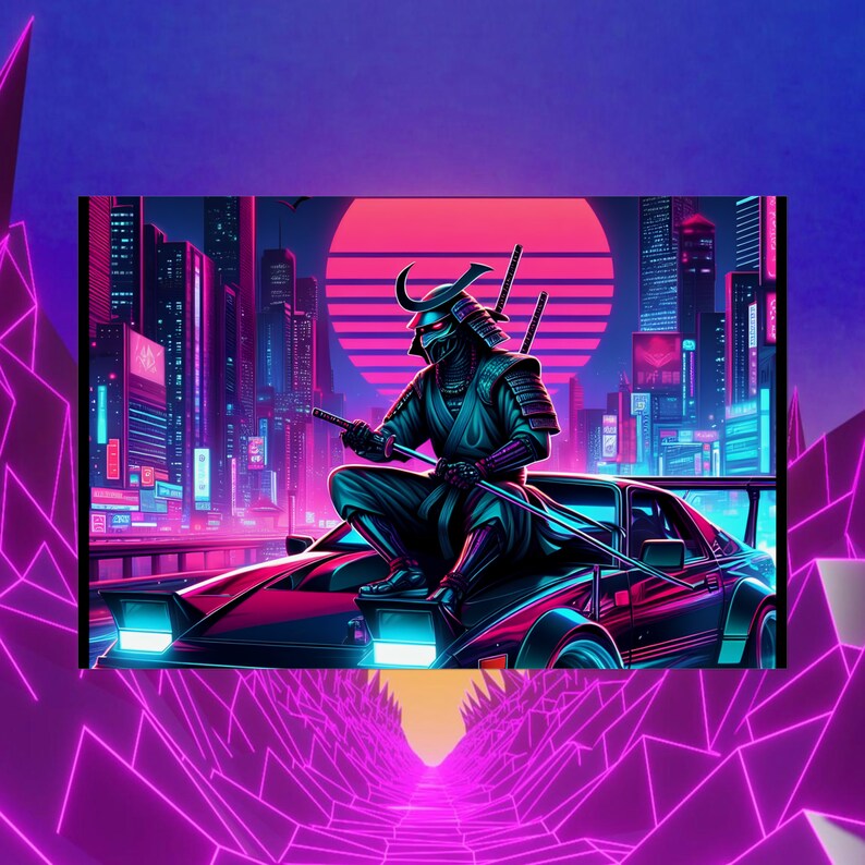 Neon City Synthwave Samurai Drift Car Print: 80s, Retro, Outrun ...