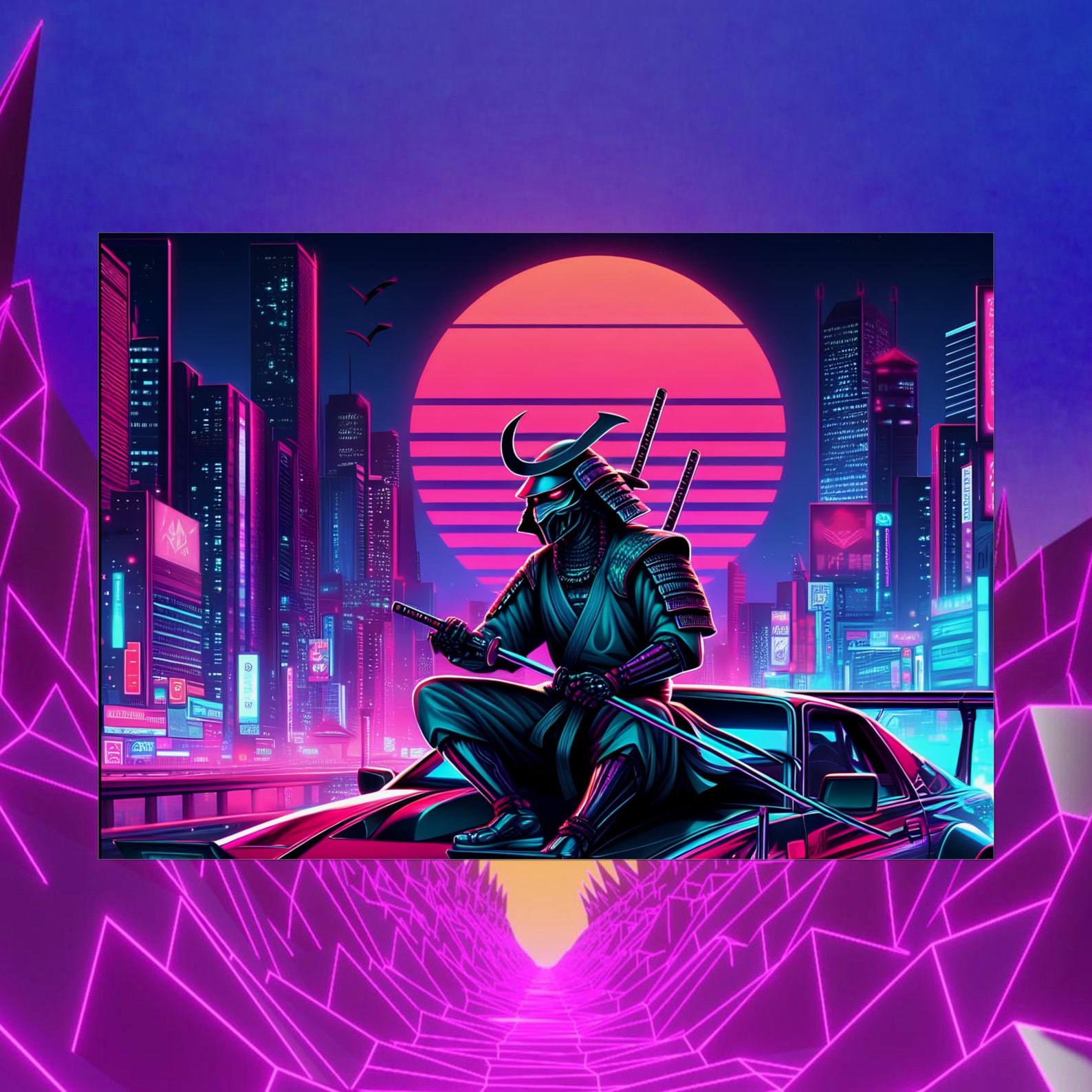 Neon City Synthwave Samurai Drift Car Print: 80s, Retro, Outrun ...