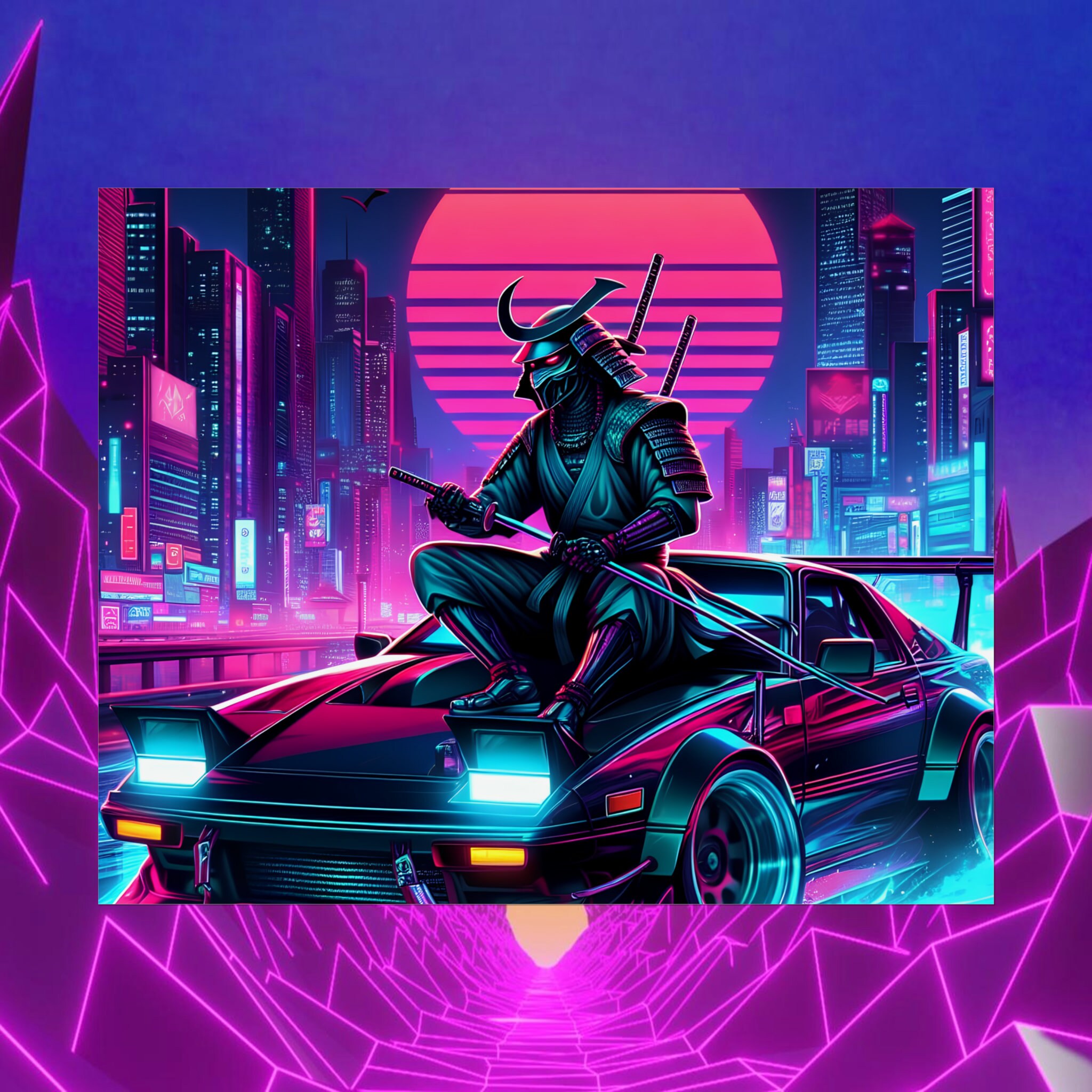 Neon City Synthwave Samurai Drift Car Print: 80s, Retro, Outrun ...