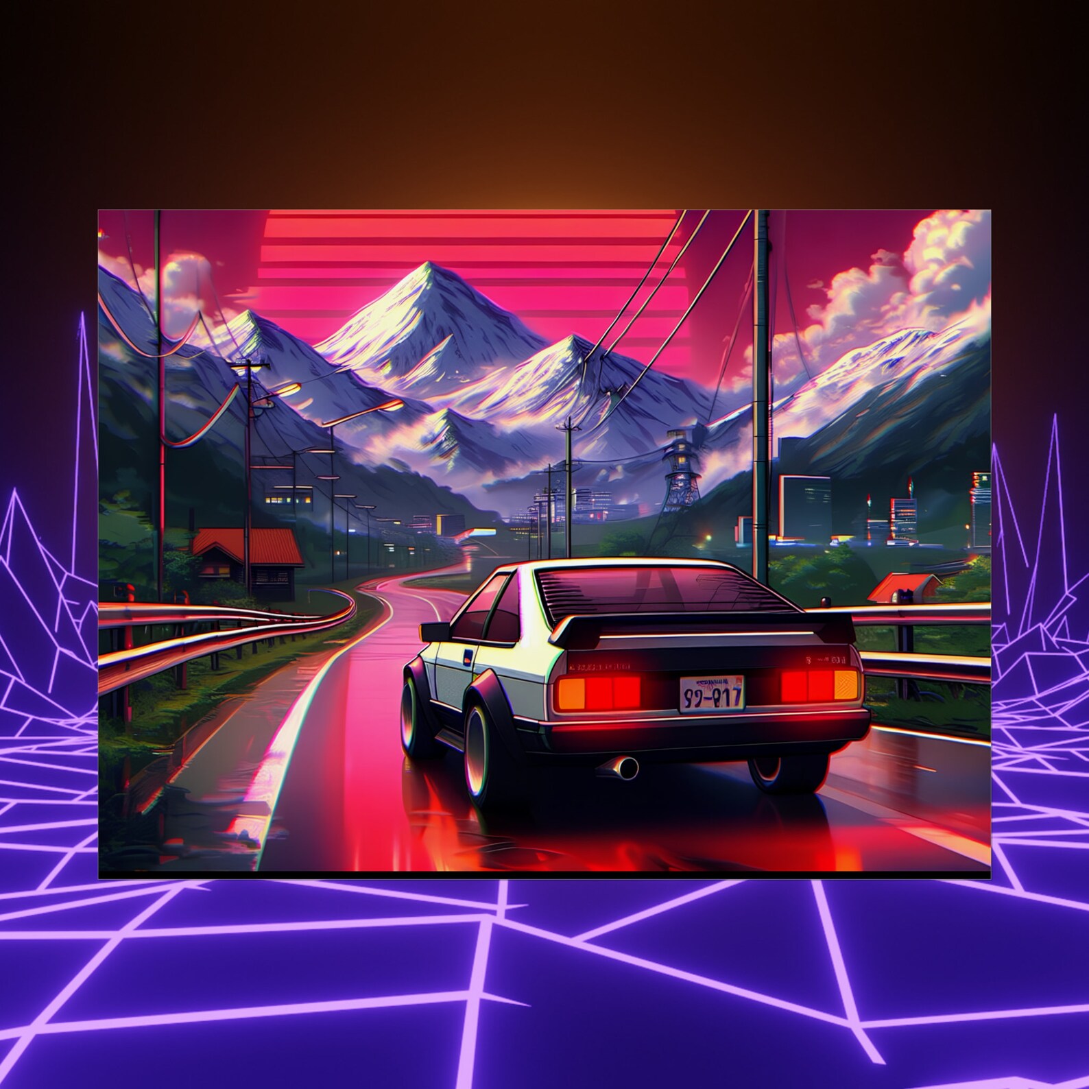 Toyota 86 Drifting in Retro Synthwave Outrun Vaporwave Mountains ...