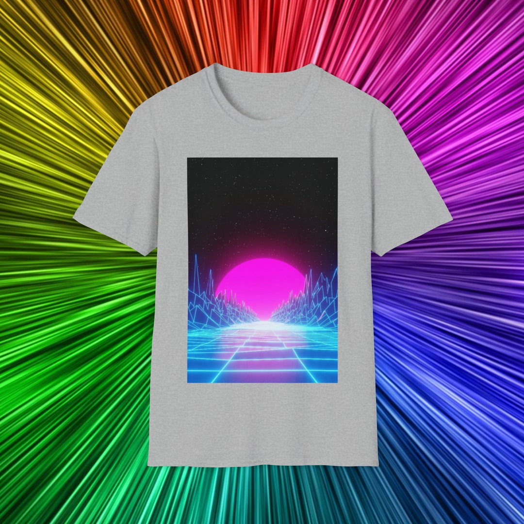 Galaxy Synthwave Retro Vaporwave Grid Sun With Mountains and Stars T ...