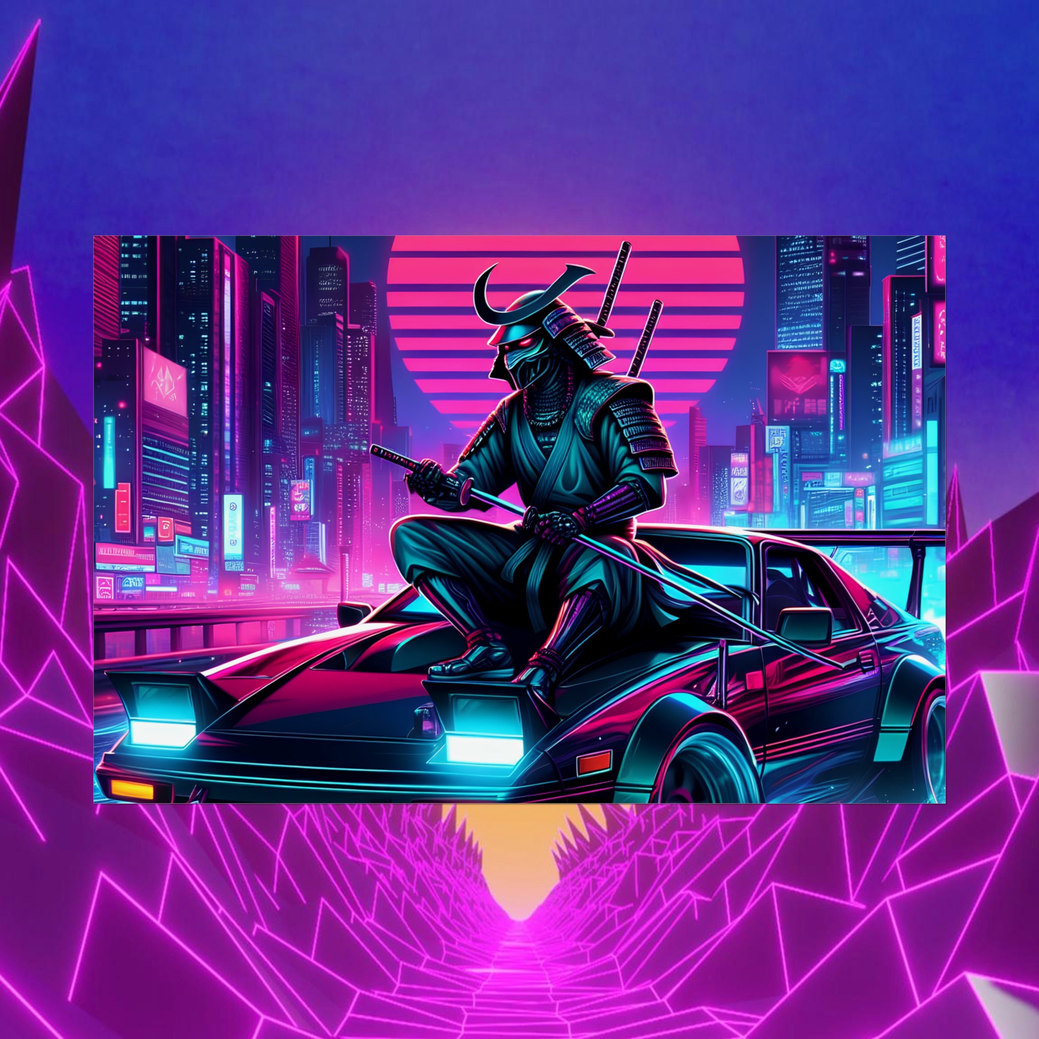 Neon City Synthwave Samurai Drift Car Print: 80s, Retro, Outrun ...