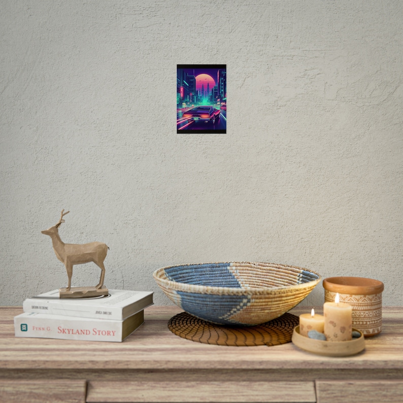 Synthwave Outrun Classic Car, Wall Decor Poster Sunset With Vaporwave ...