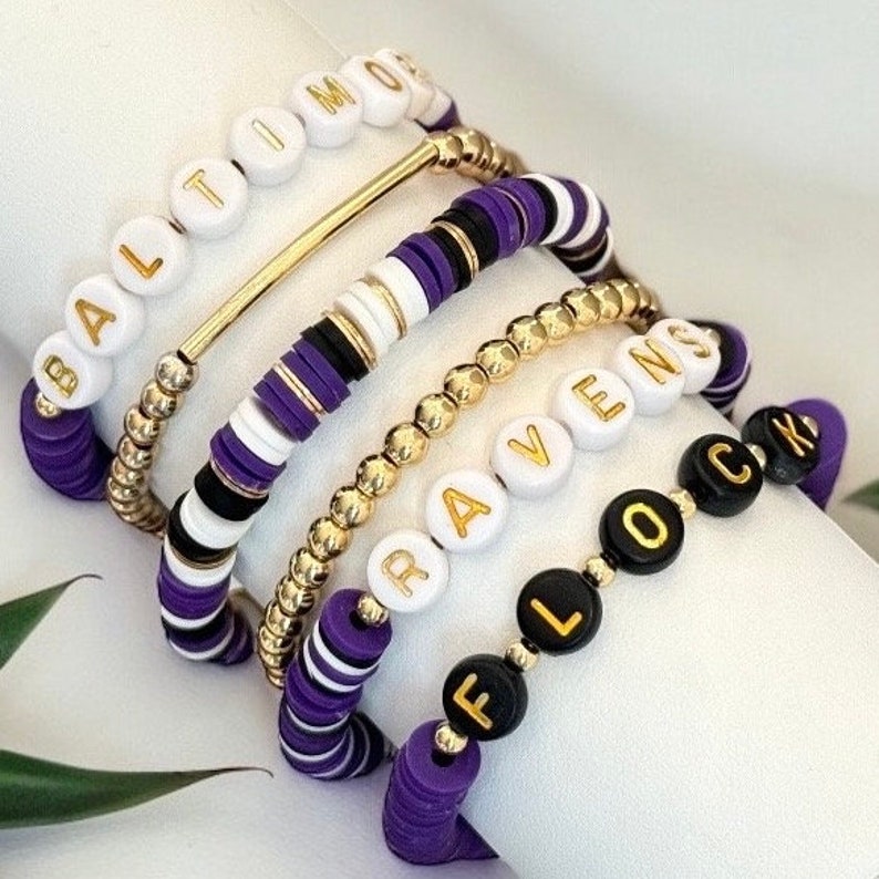 Custom BALTIMORE RAVENS Stackable Friendship Bracelets, Purple Black ...
