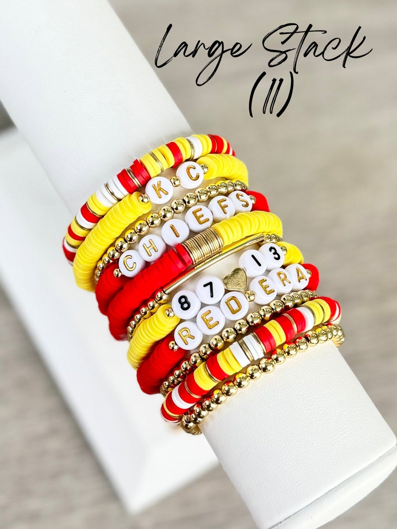 Kansas City Chiefs Football Bead Friendship Bracelet Stack, Custom KC Chiefs NFL Super Bowl ...
