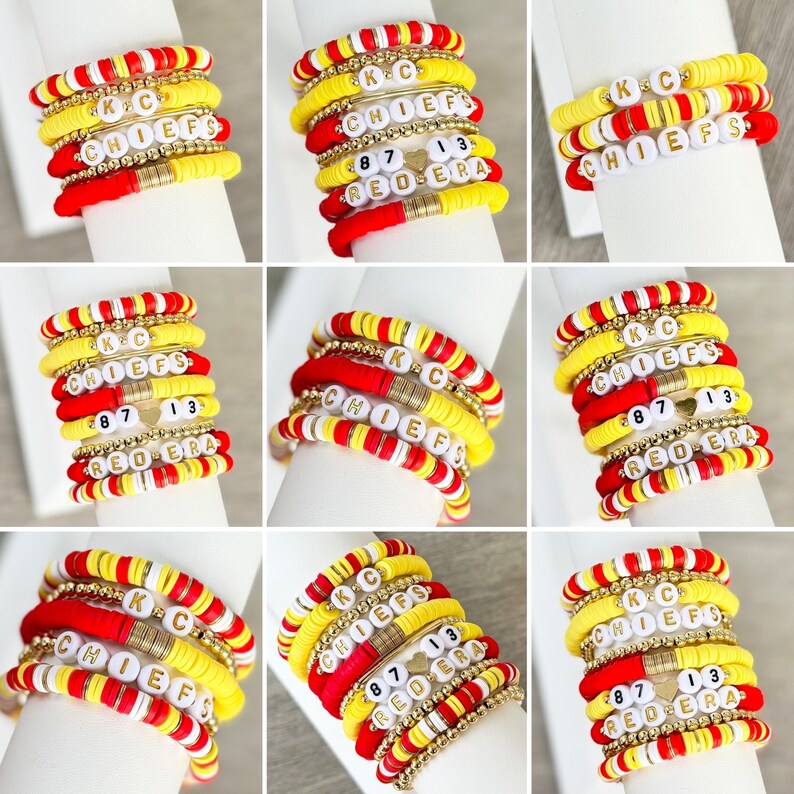 Kansas City Chiefs Football Bead Friendship Bracelet Stack, Custom KC Chiefs NFL Super Bowl ...