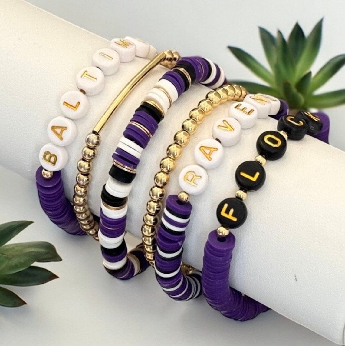 Custom BALTIMORE RAVENS Stackable Friendship Bracelets, Purple Black ...