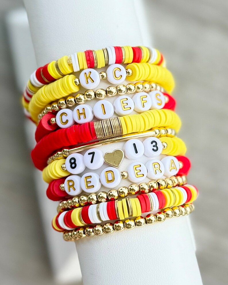 Kansas City Chiefs Football Bead Friendship Bracelet Stack, Custom KC Chiefs NFL Super Bowl ...