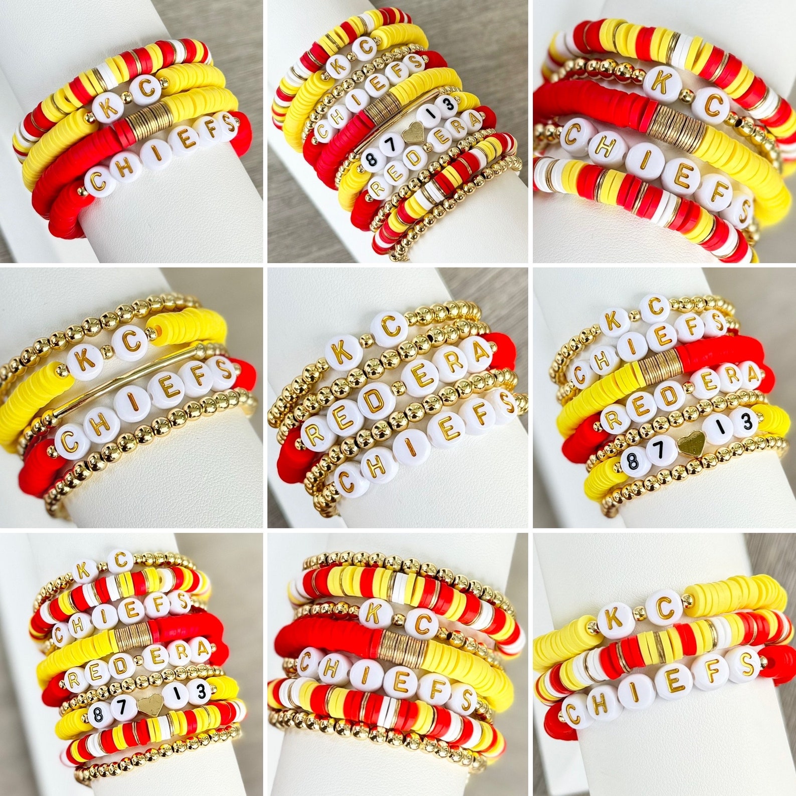 Kansas City Chiefs Football Bead Friendship Bracelet Stack, Custom KC Chiefs NFL Super Bowl ...