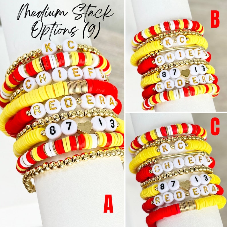 Kansas City Chiefs Football Bead Friendship Bracelet Stack, Custom KC Chiefs NFL Super Bowl ...