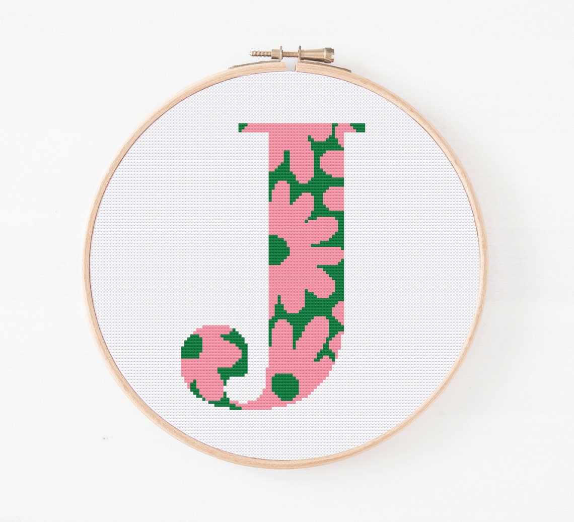 Letter J, Cross Stitch Alphabet Pattern, Floral Monogram, Counted Cross ...