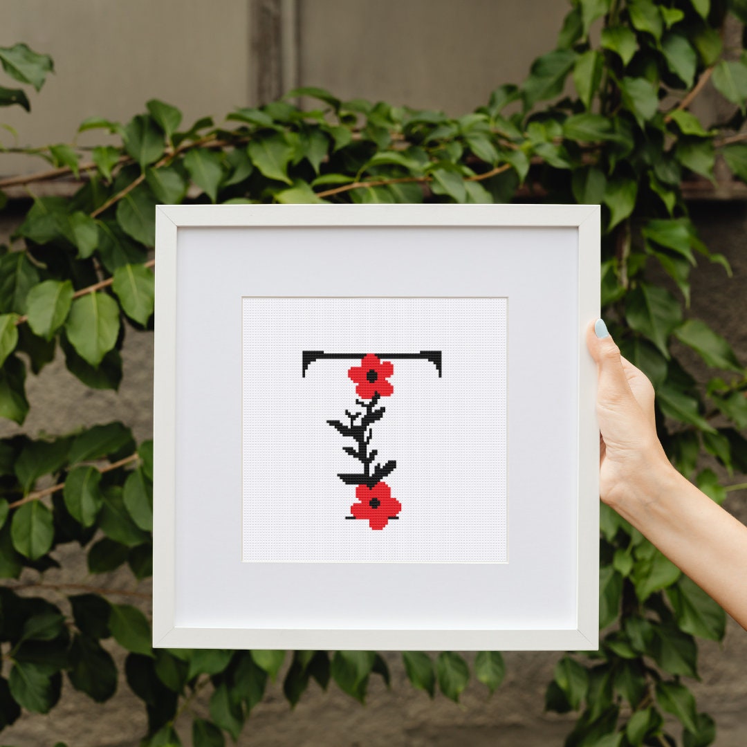 Floral Letter T Cross Stitch Pattern Monogram With Flower - Etsy