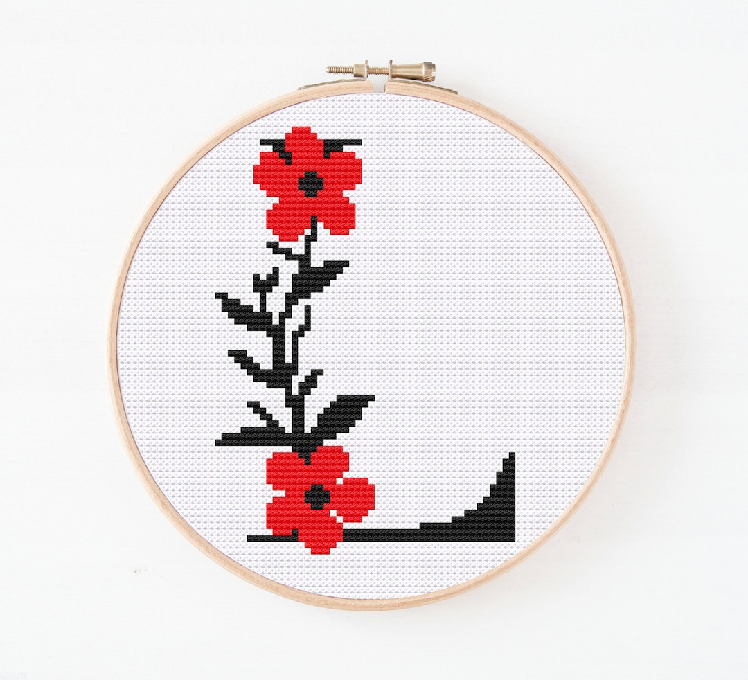 Floral Letter L Cross Stitch Pattern, Monogram L Cross Stitch, Initial ...