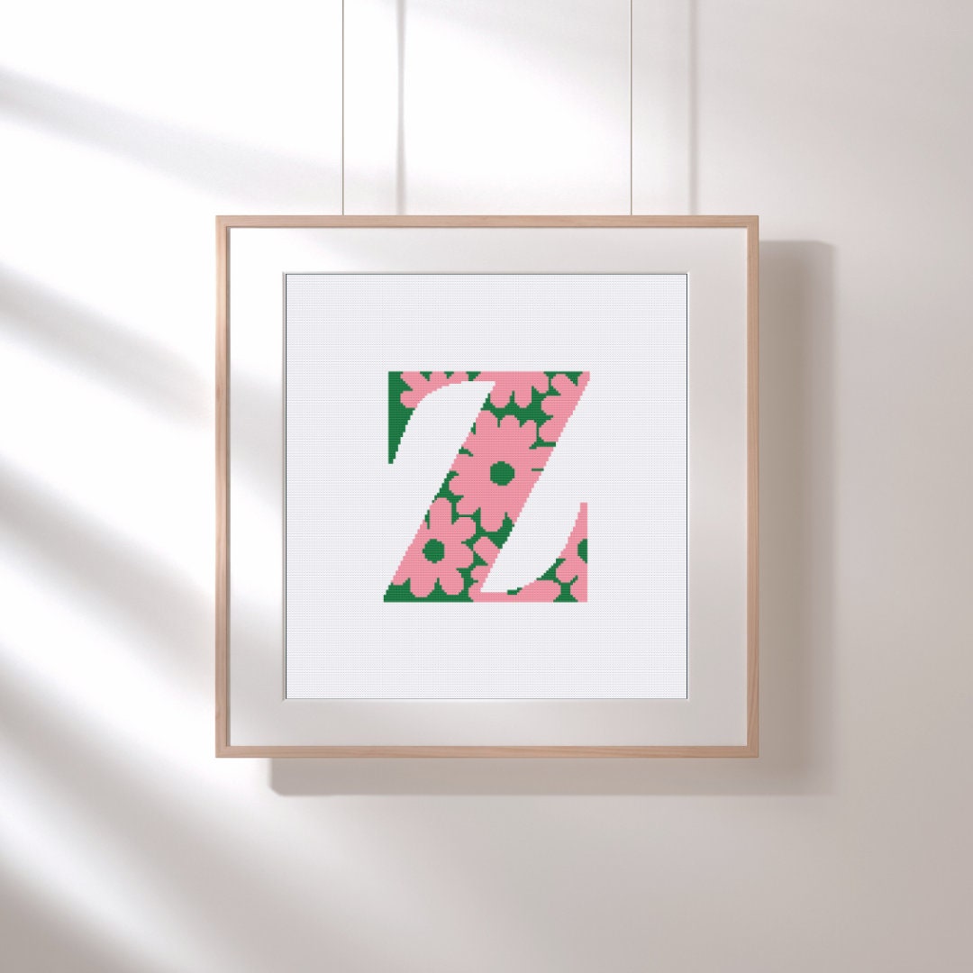 Letter Z, Cross Stitch Alphabet Pattern, Floral Monogram, Counted Cross ...