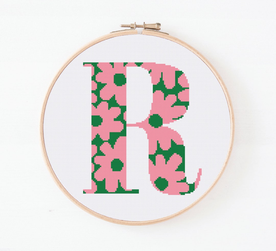Letter R, Cross Stitch Alphabet Pattern, Floral Monogram, Counted Cross ...