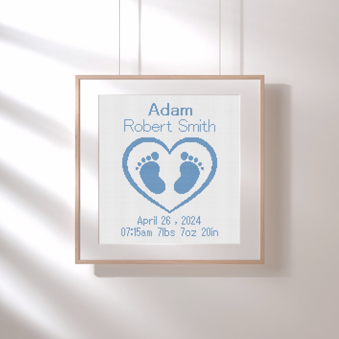 Boy Baby Birth Cross Stitch, Baby Announcement Cross Stitch, Baby ...