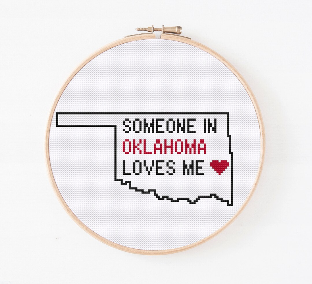 Oklahoma State Map Cross Stitch Pattern, Someone in Oklahoma Loves Me ...
