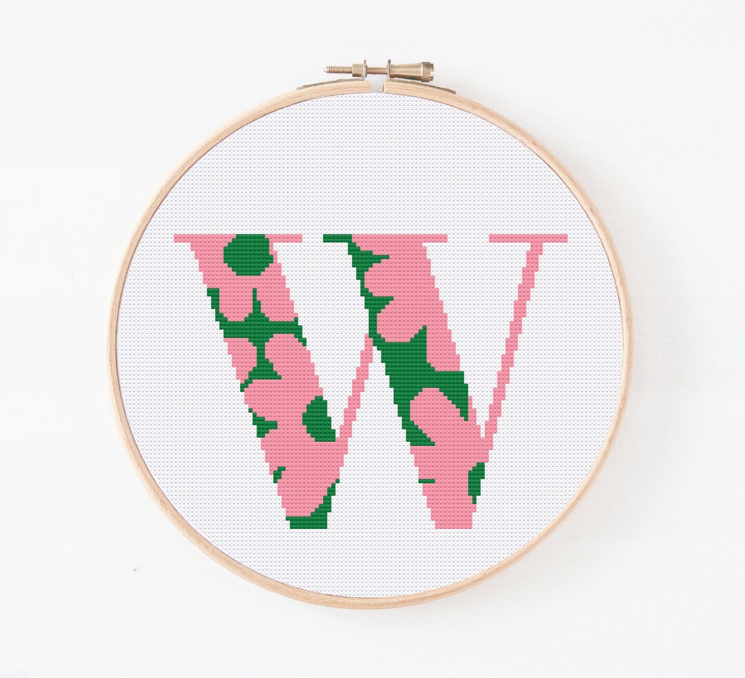 Letter W, Cross Stitch Alphabet Pattern, Floral Monogram, Counted Cross ...