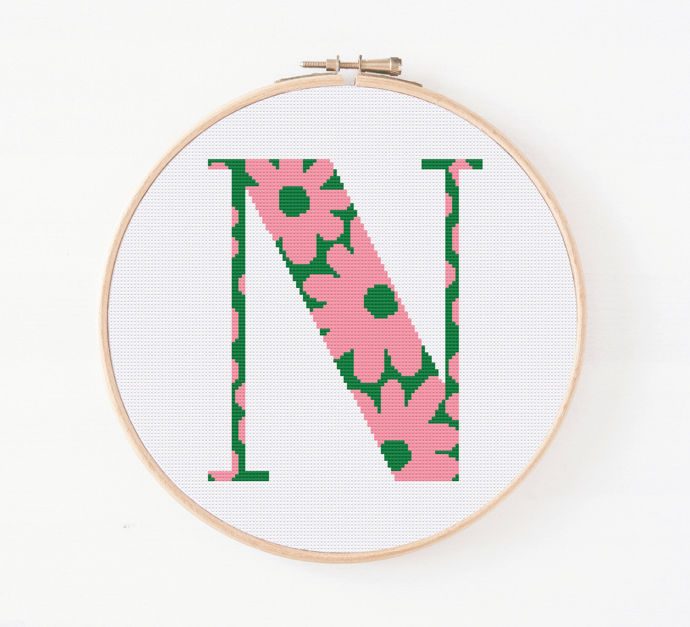 Letter N, Cross Stitch Alphabet Pattern, Floral Monogram, Counted Cross ...
