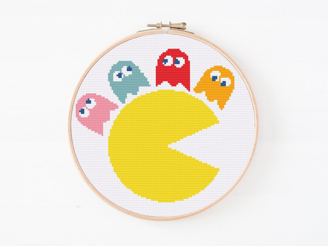 Pac Man Cross Stitch Pattern, Retro Games Digital Download PDF Pattern, Funny Cross Stitch ...