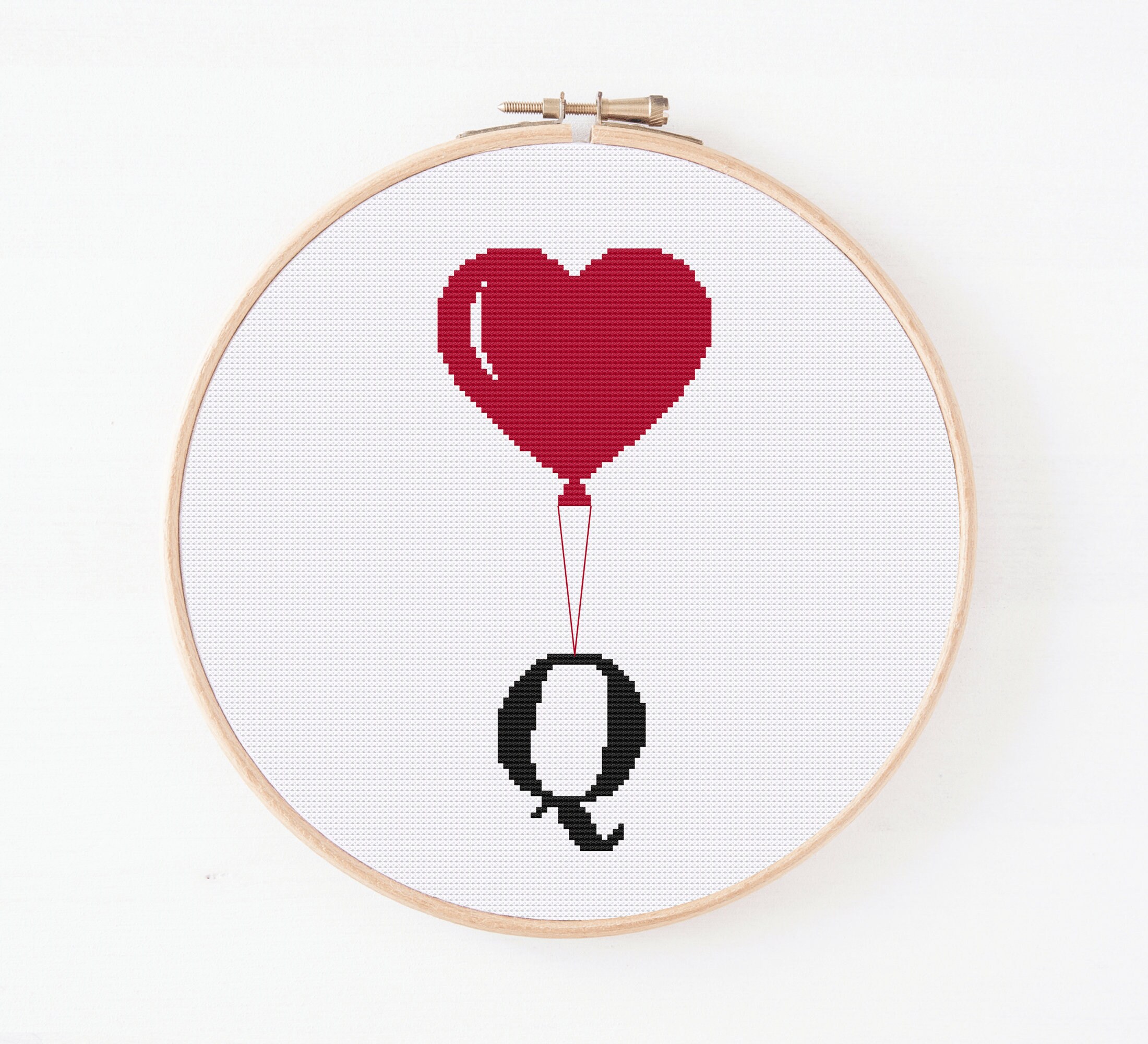 Letter Q Cross Stitch Pattern, Heart Balloon Q Cross Stitch, Initial ...
