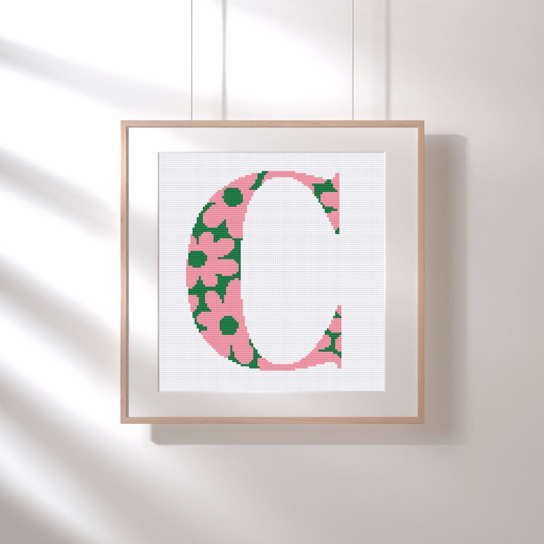 Letter C, Cross Stitch Alphabet Pattern, Floral Monogram, Counted Cross ...