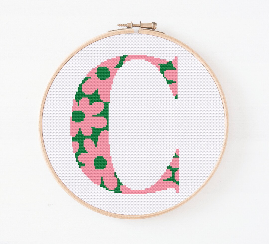 Letter C, Cross Stitch Alphabet Pattern, Floral Monogram, Counted Cross ...