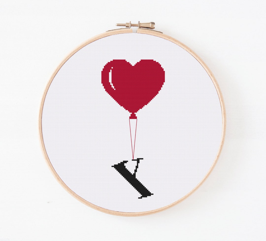 Letter Y Cross Stitch Pattern, Heart Balloon Y Cross Stitch, Initial ...