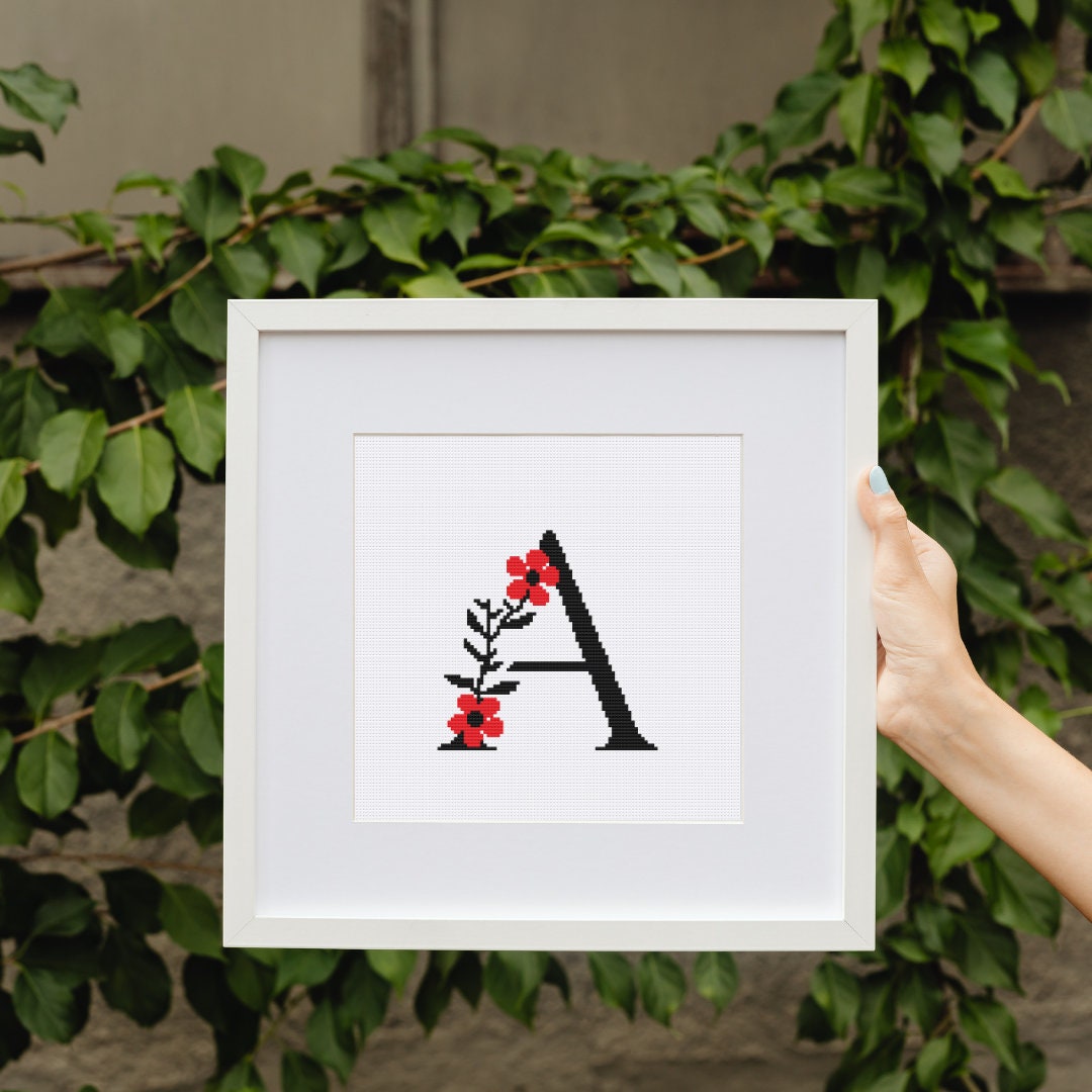 Floral Letter A Cross Stitch Pattern, Monogram A Cross Stitch, Initial ...