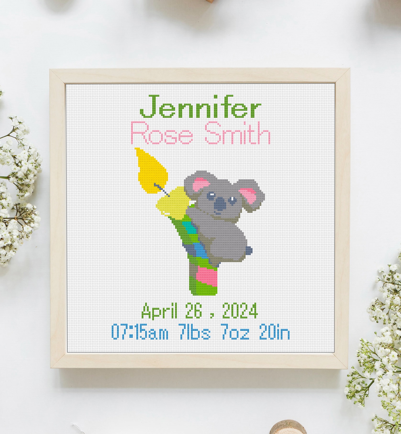 Baby Birth Announcement Cross Stitch, Baby Birth Cross Stitch, Modern ...