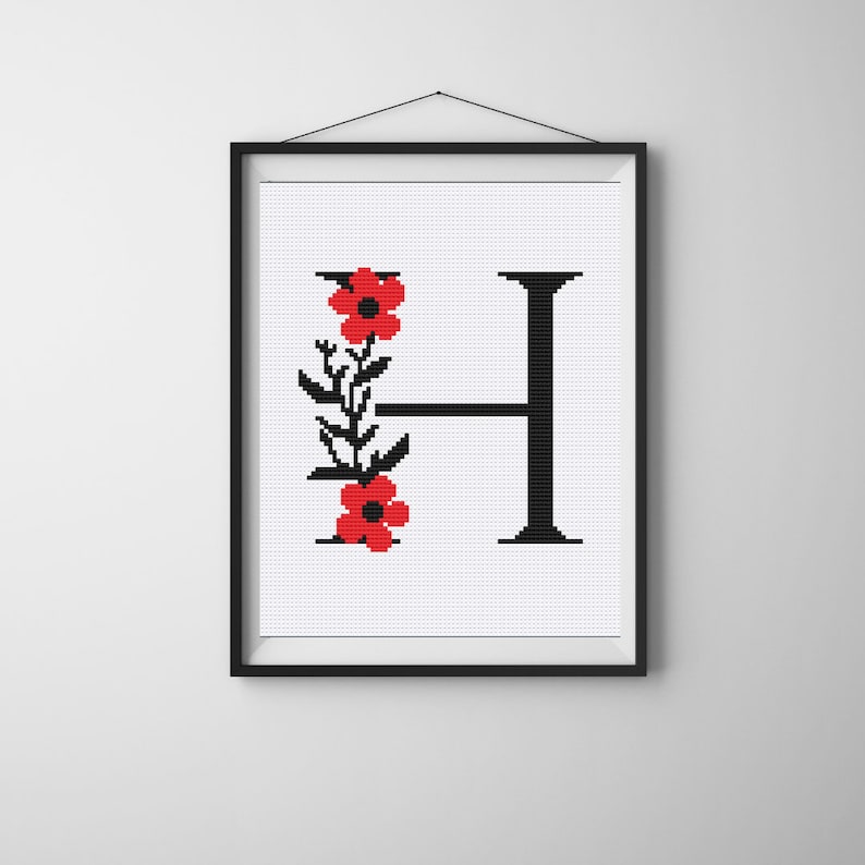 Floral Letter H Cross Stitch Pattern, Monogram H Cross Stitch, Initial ...