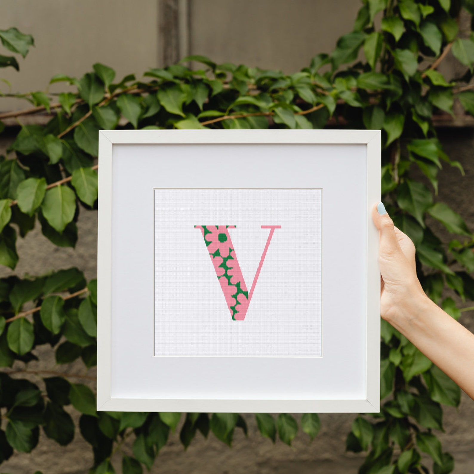 Letter V, Cross Stitch Alphabet Pattern, Floral Monogram, Counted Cross ...