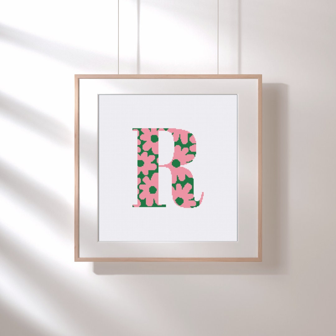 Letter R, Cross Stitch Alphabet Pattern, Floral Monogram, Counted Cross ...