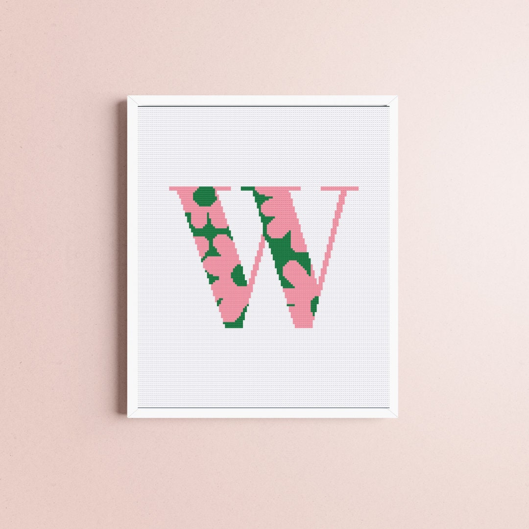 Letter W, Cross Stitch Alphabet Pattern, Floral Monogram, Counted Cross ...