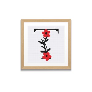 Floral Letter T Cross Stitch Pattern, Monogram T Cross Stitch, Initial ...