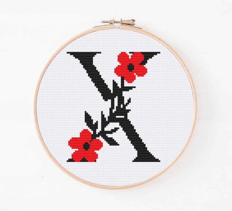 Floral Letter X Cross Stitch Pattern, Monogram X Cross Stitch, Initial ...
