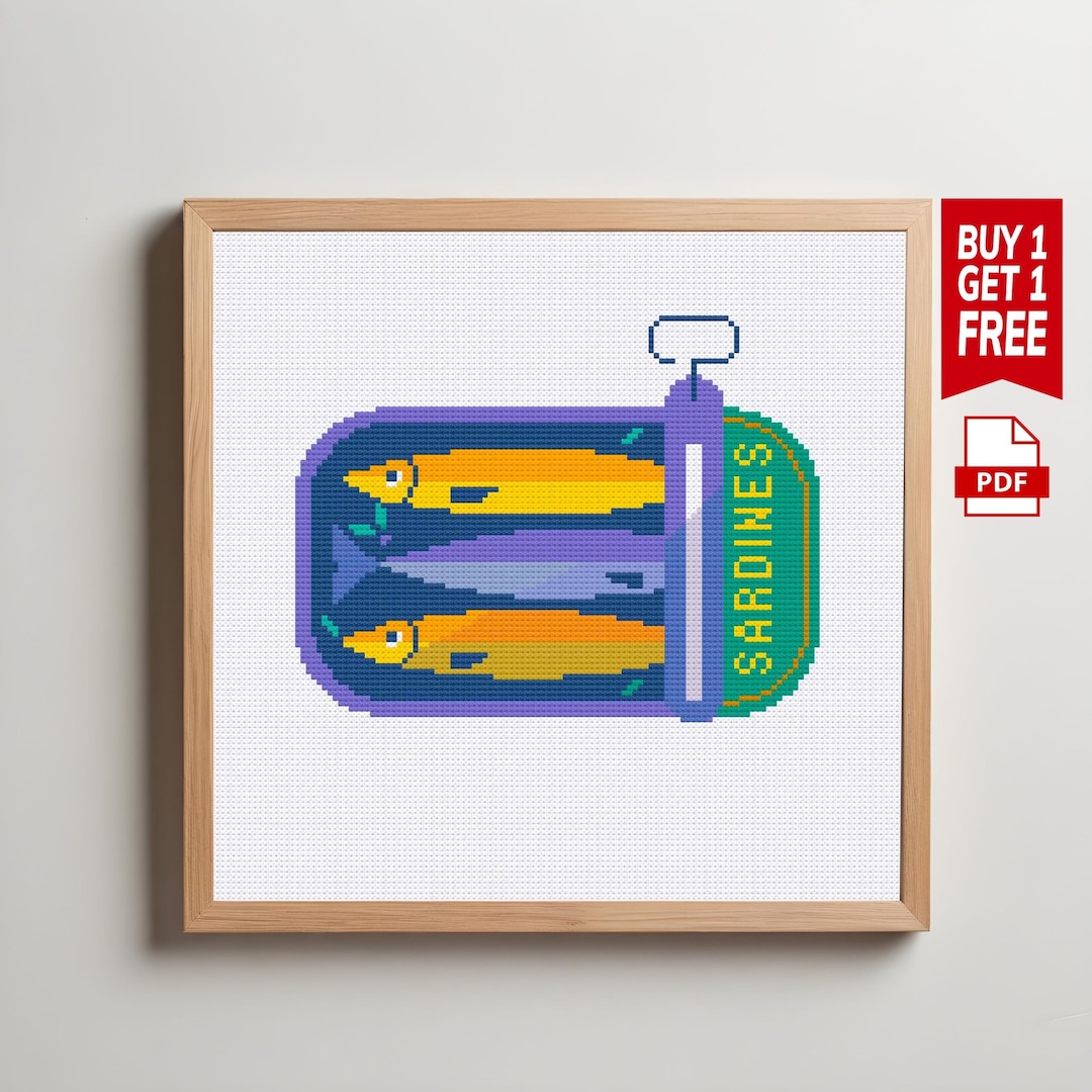 Sardines Can Cross Stitch Pattern, Easy Sardine Pattern, Sardine Home ...