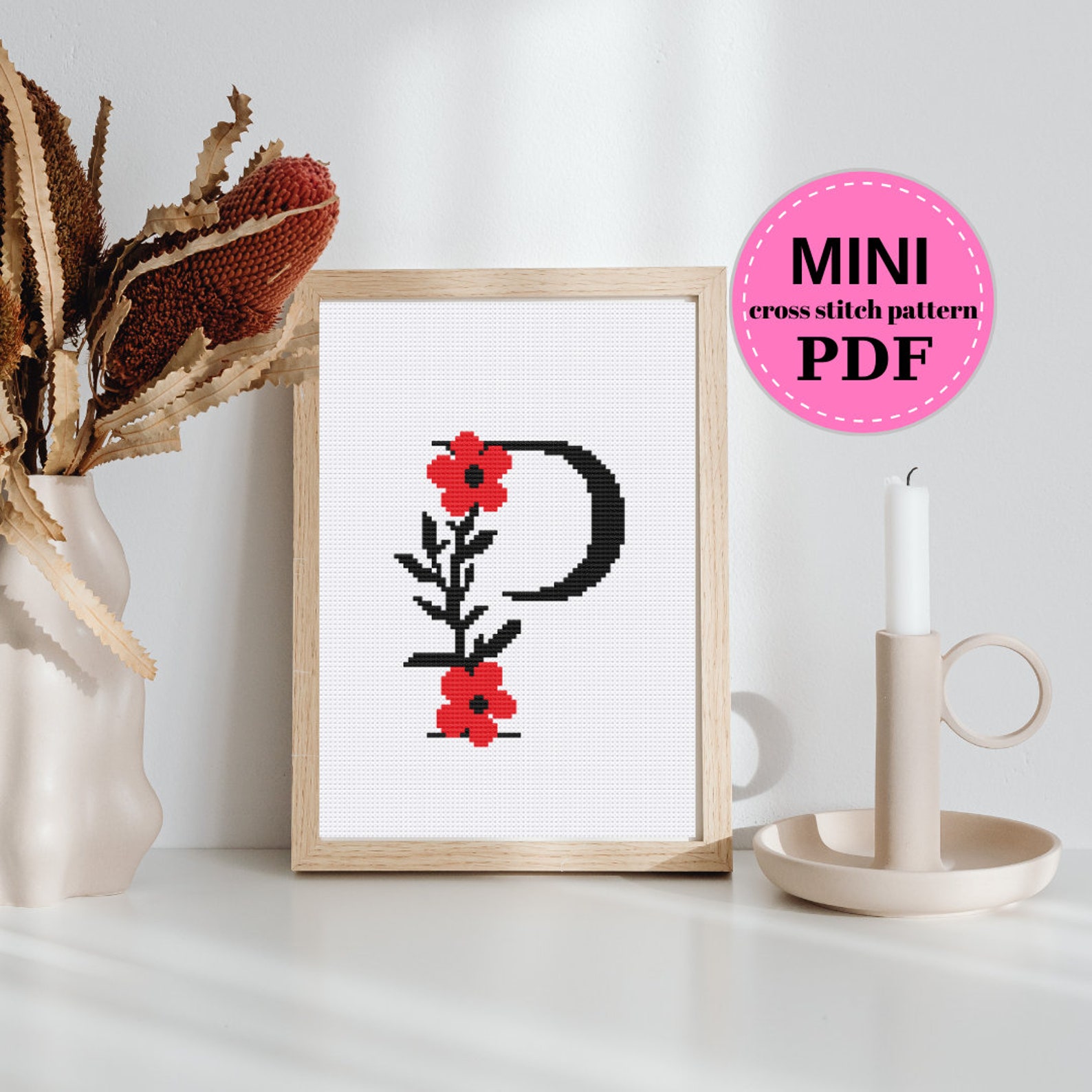 Floral Letter P Cross Stitch Pattern, Monogram P Cross Stitch, Initial ...