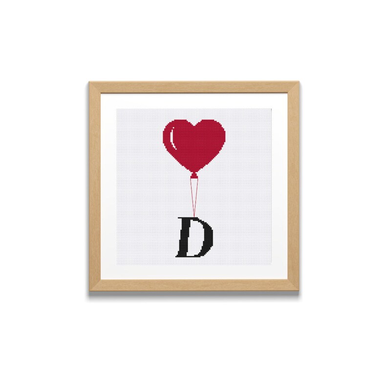 Letter D Cross Stitch Pattern, Heart Balloon D Cross Stitch, Initial ...