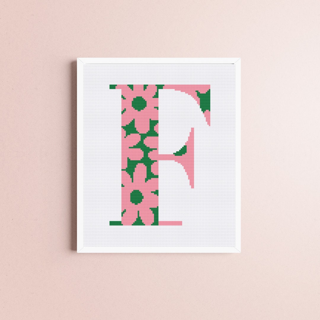Letter F, Cross Stitch Alphabet Pattern, Floral Monogram, Counted Cross ...