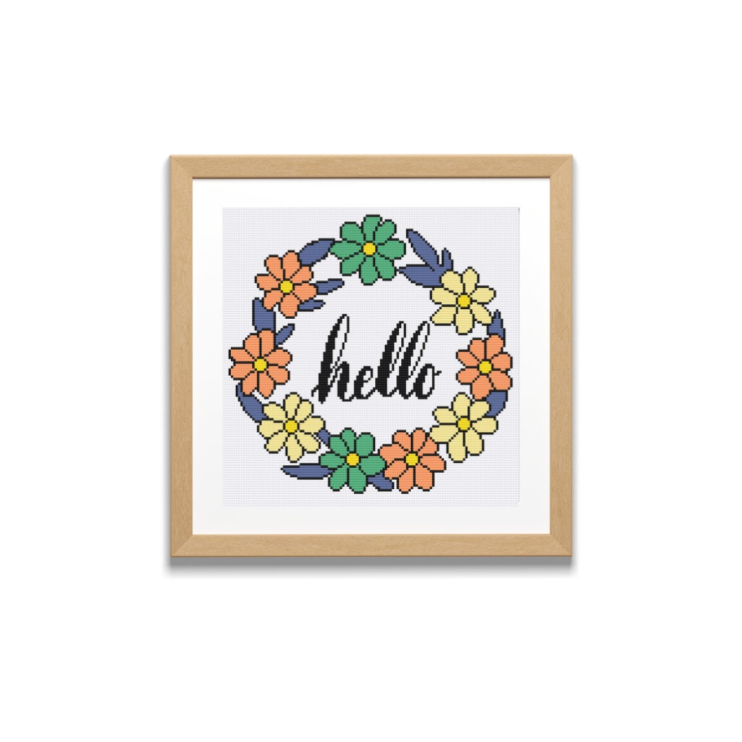 Hello Cross Stitch Pattern, Floral Cross Stitch, Funny Cross Stitch ...