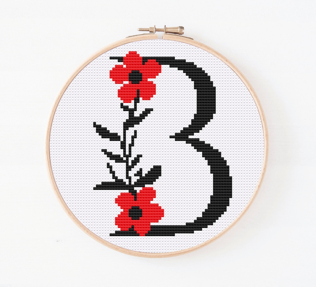 Floral Letter B Cross Stitch Pattern, Monogram B Cross Stitch, Initial ...