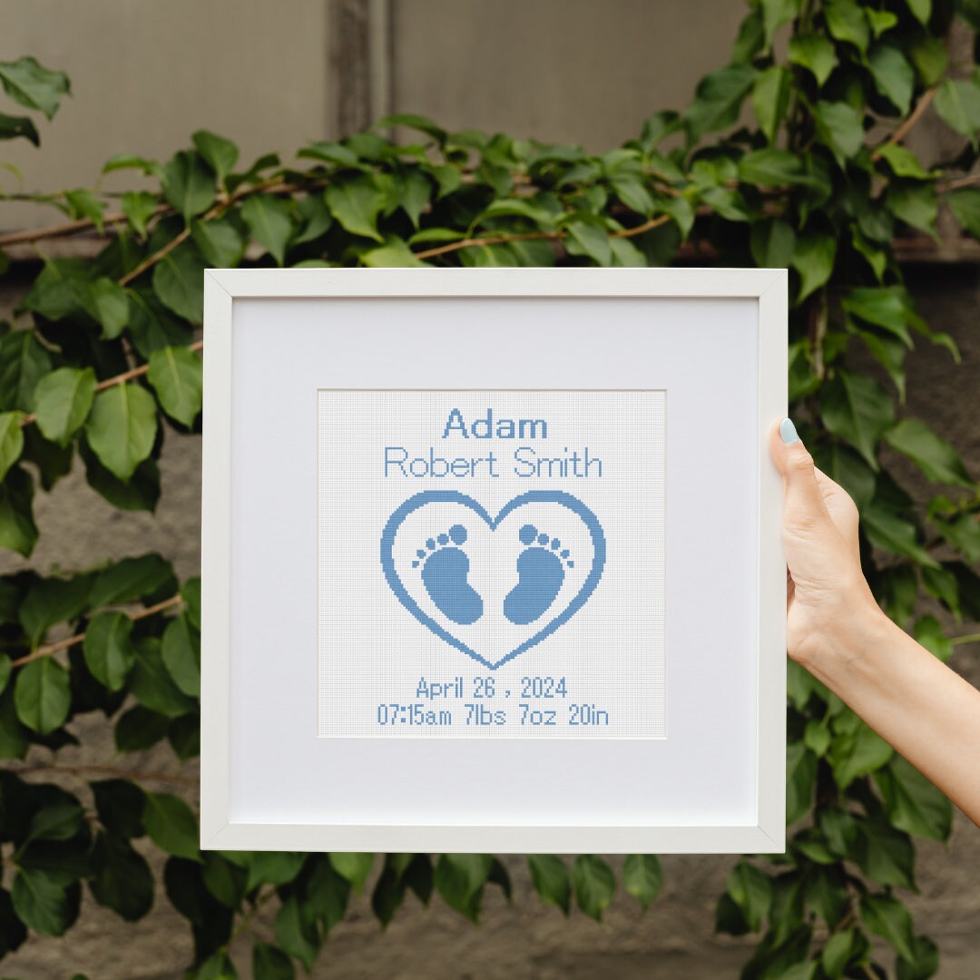 Boy Baby Birth Cross Stitch, Baby Announcement Cross Stitch, Baby ...